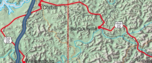 USA Relief Map Catalog – Detail Map of the State of Kentucky